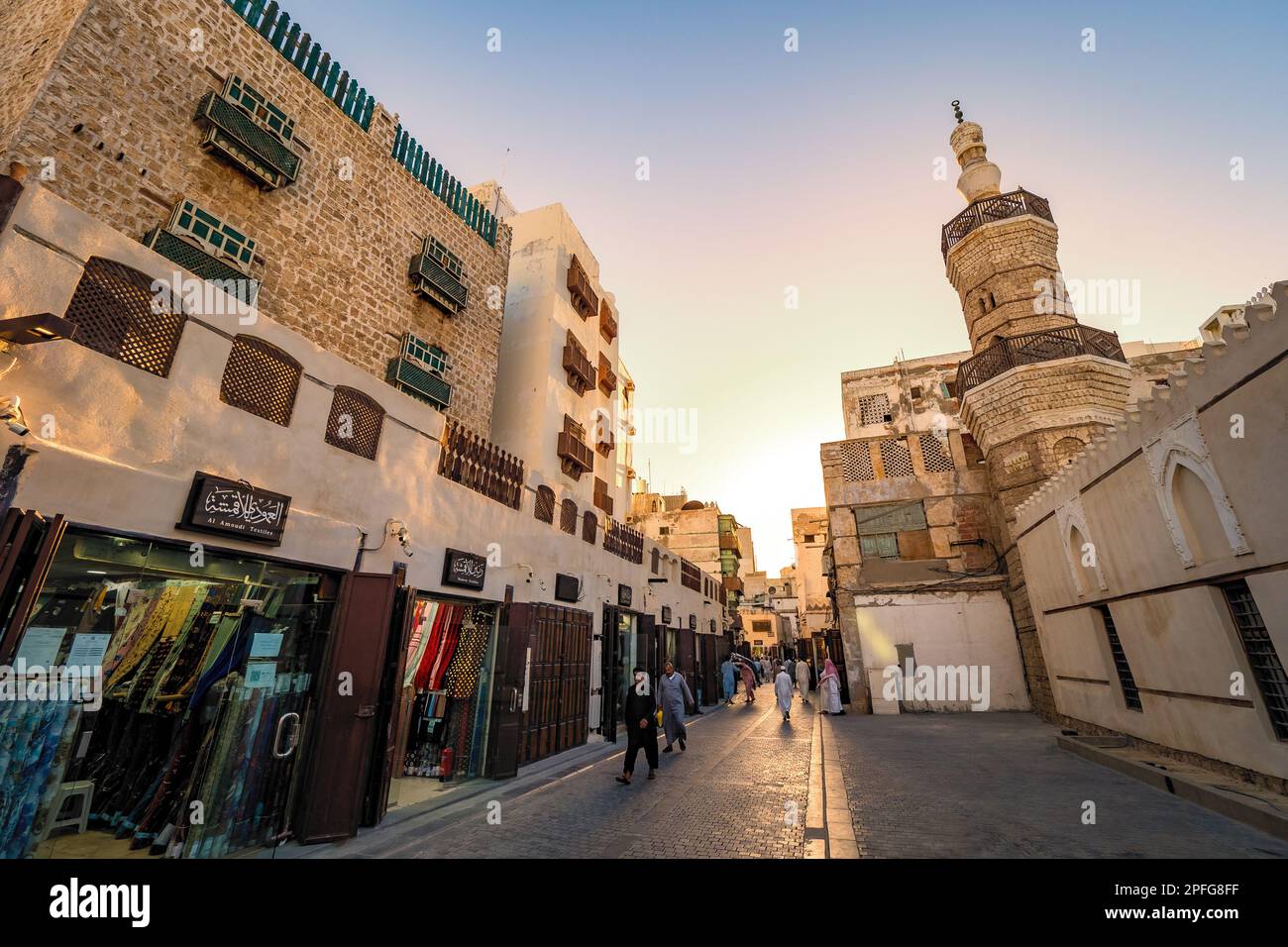 Scenic view of the Al Shafee Mosque at Suq Al Jami street with old ...