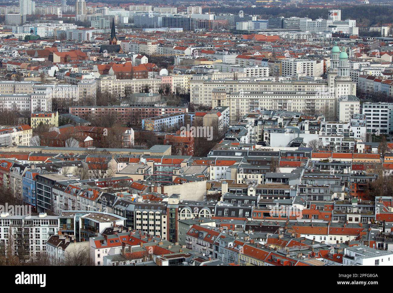 Berlin, Germany. 17th Mar, 2023. View from the 35th floor of the EDGE East Side Berlin over the ...