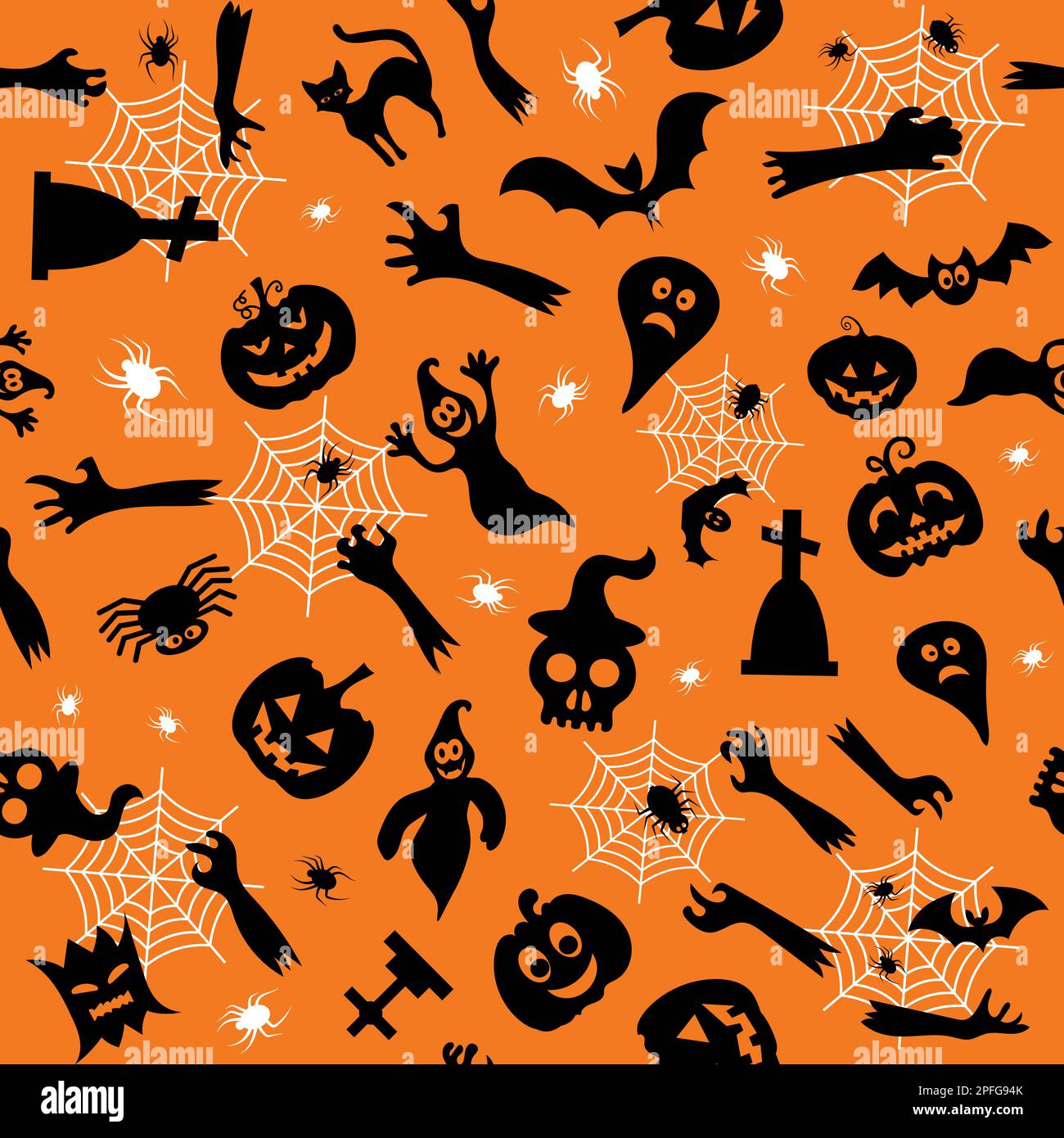 Seamless vector pattern for Halloween design. Halloween symbols: ghost ...