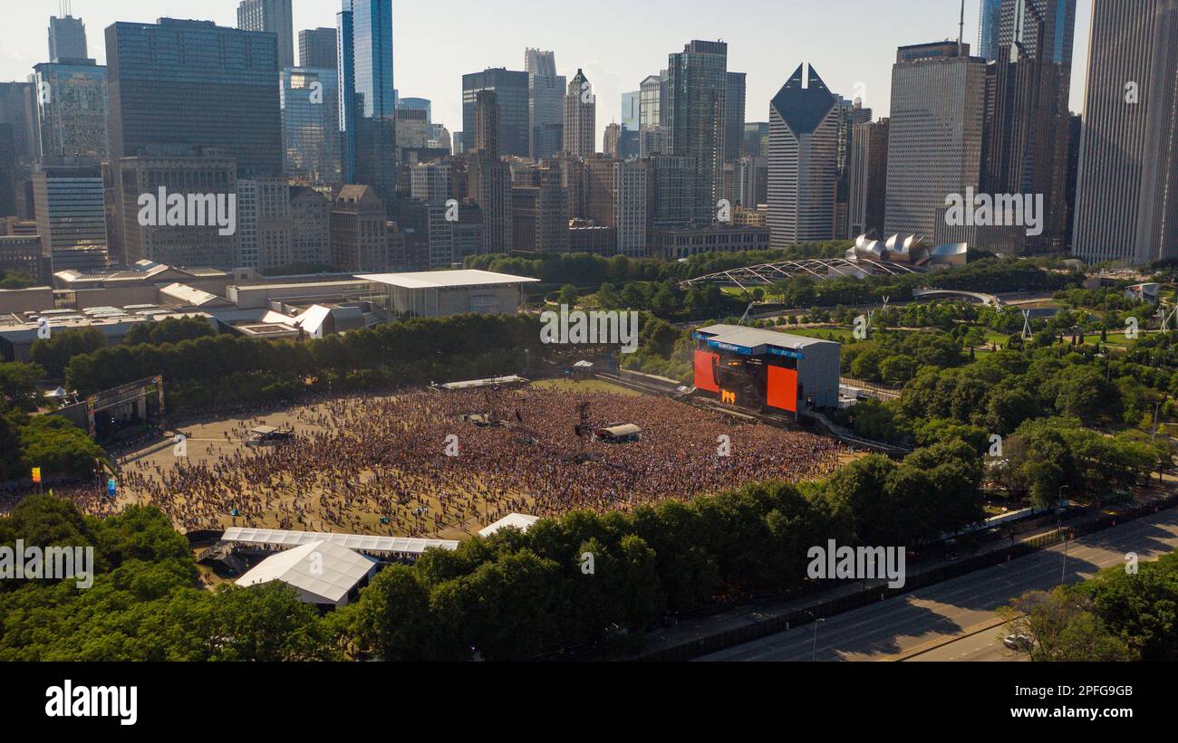 Aerial View of Popular Lollapalooza Music Festival in Downtown Chicago ...