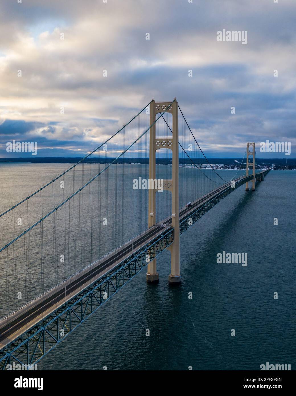 Aerial View of Mackinac Bridge (Famous Suspension Bridge) Connecting ...