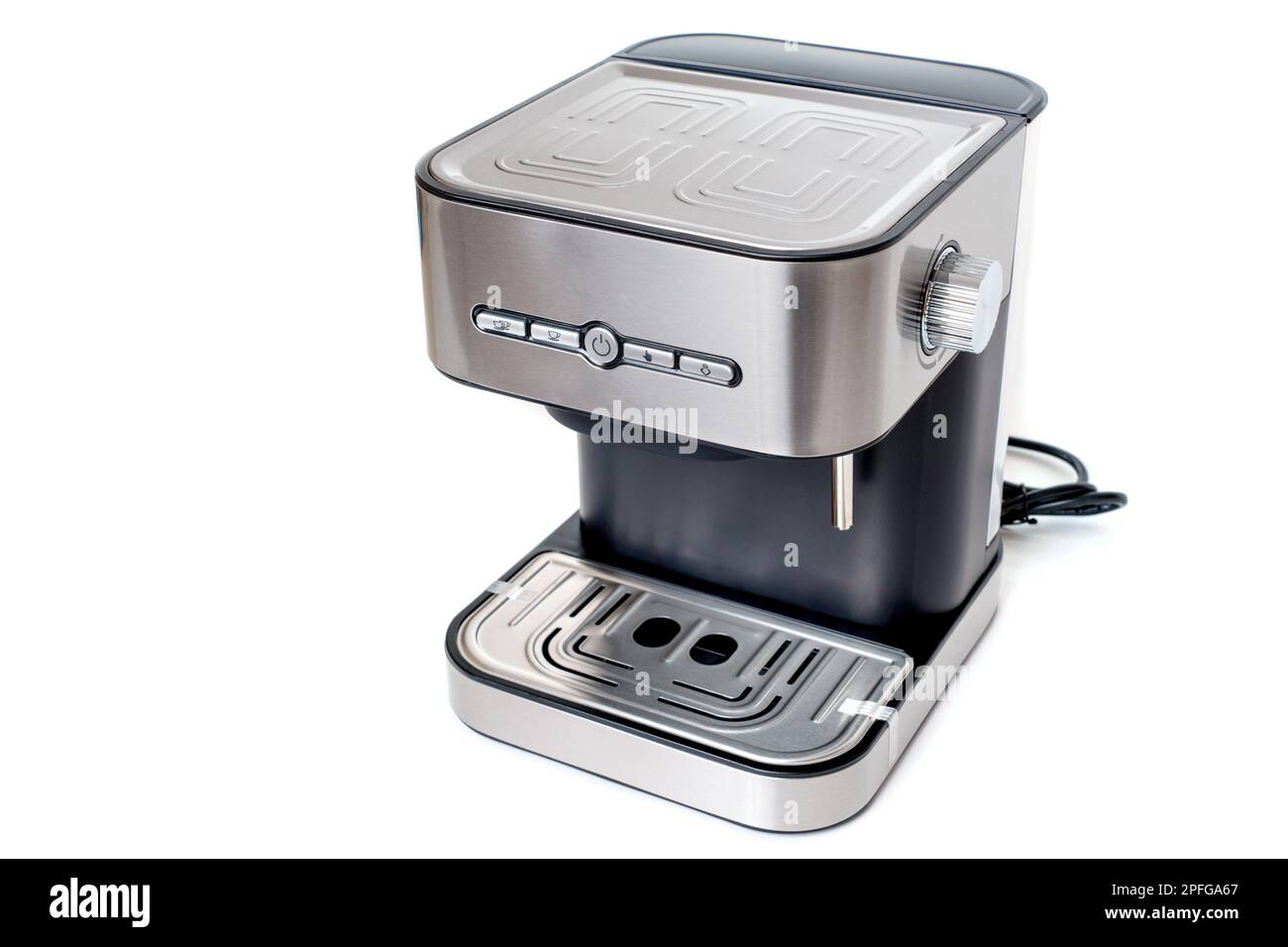 Brand new coffee machine that has been unpacked and is isolated on a ...