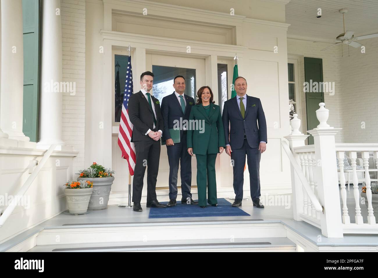 Taoiseach Leo Varadkar and partner Matt Barrett (left) with the US Vice ...