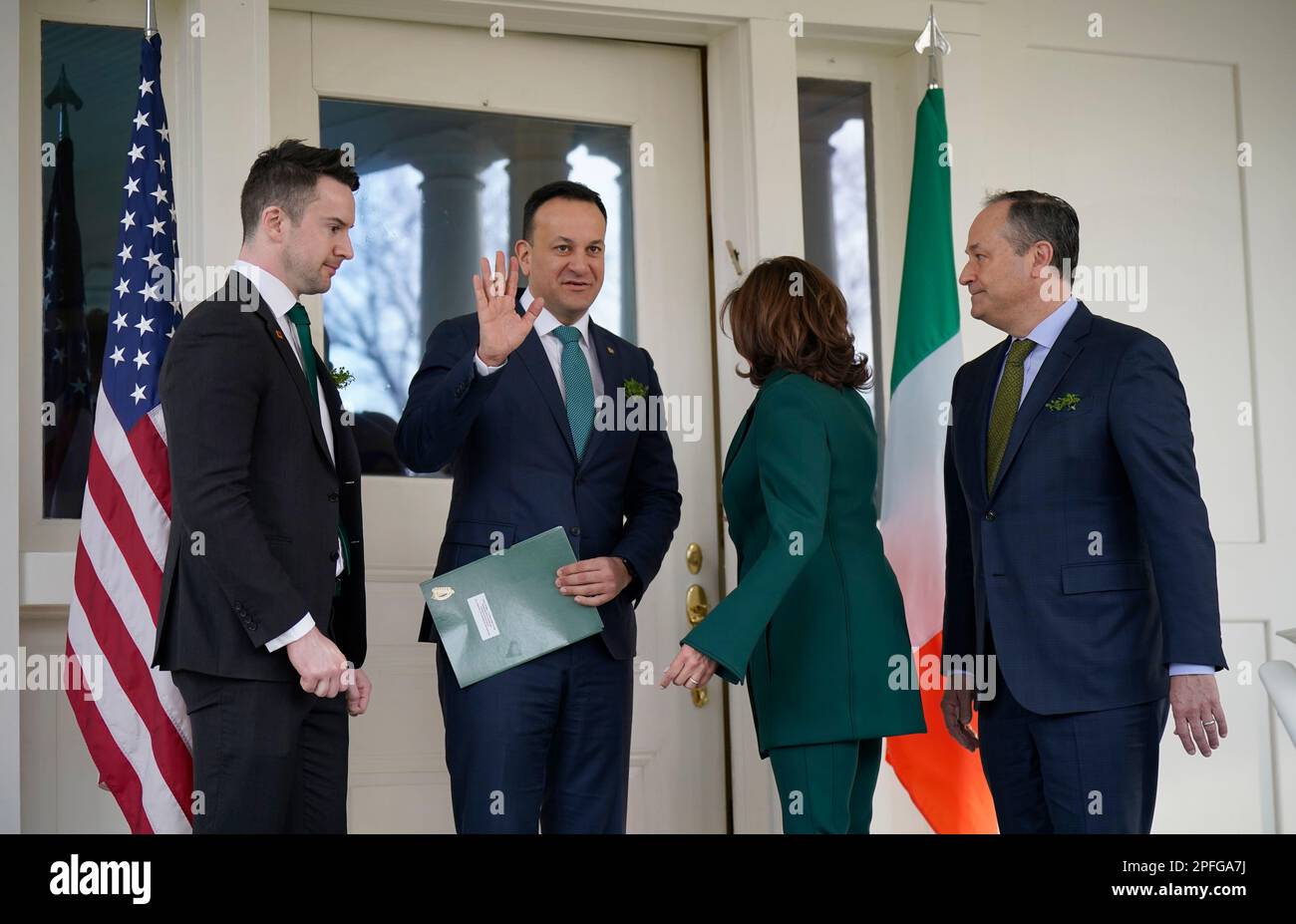 Taoiseach Leo Varadkar and partner Matt Barrett (left) with the US Vice ...