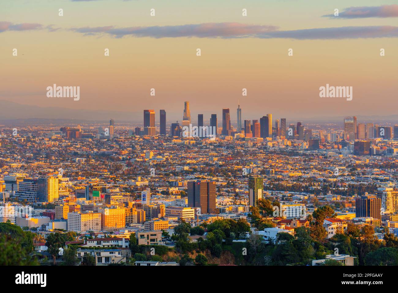 Gorgeous beauty of the Los Angeles skyline at sunset. The city's ...