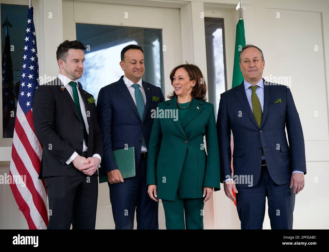 Taoiseach Leo Varadkar and partner Matt Barrett (left) with the US Vice ...