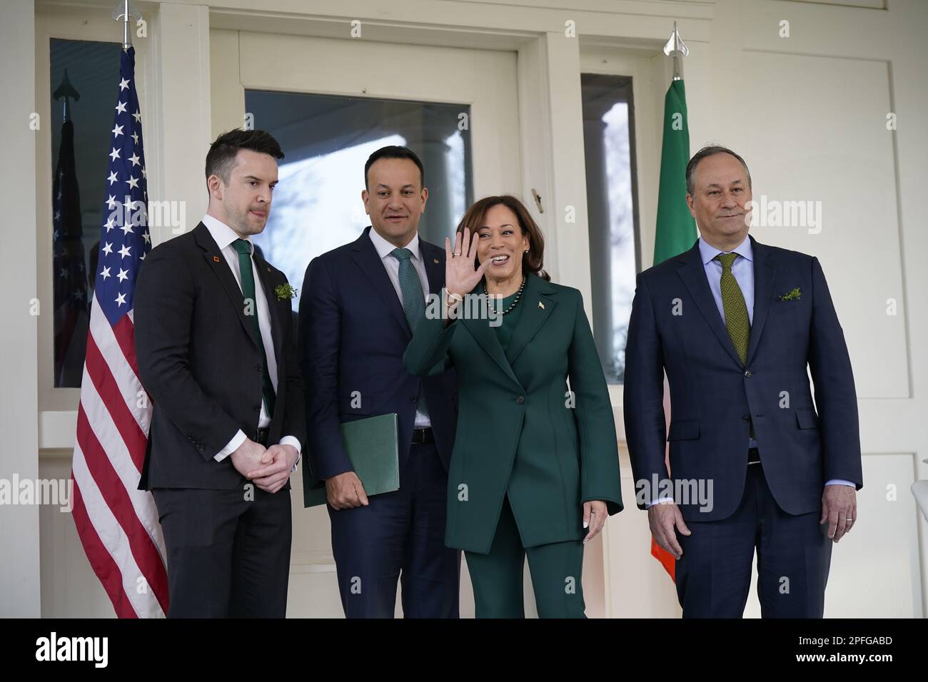 Taoiseach Leo Varadkar and partner Matt Barrett (left) with the US Vice ...