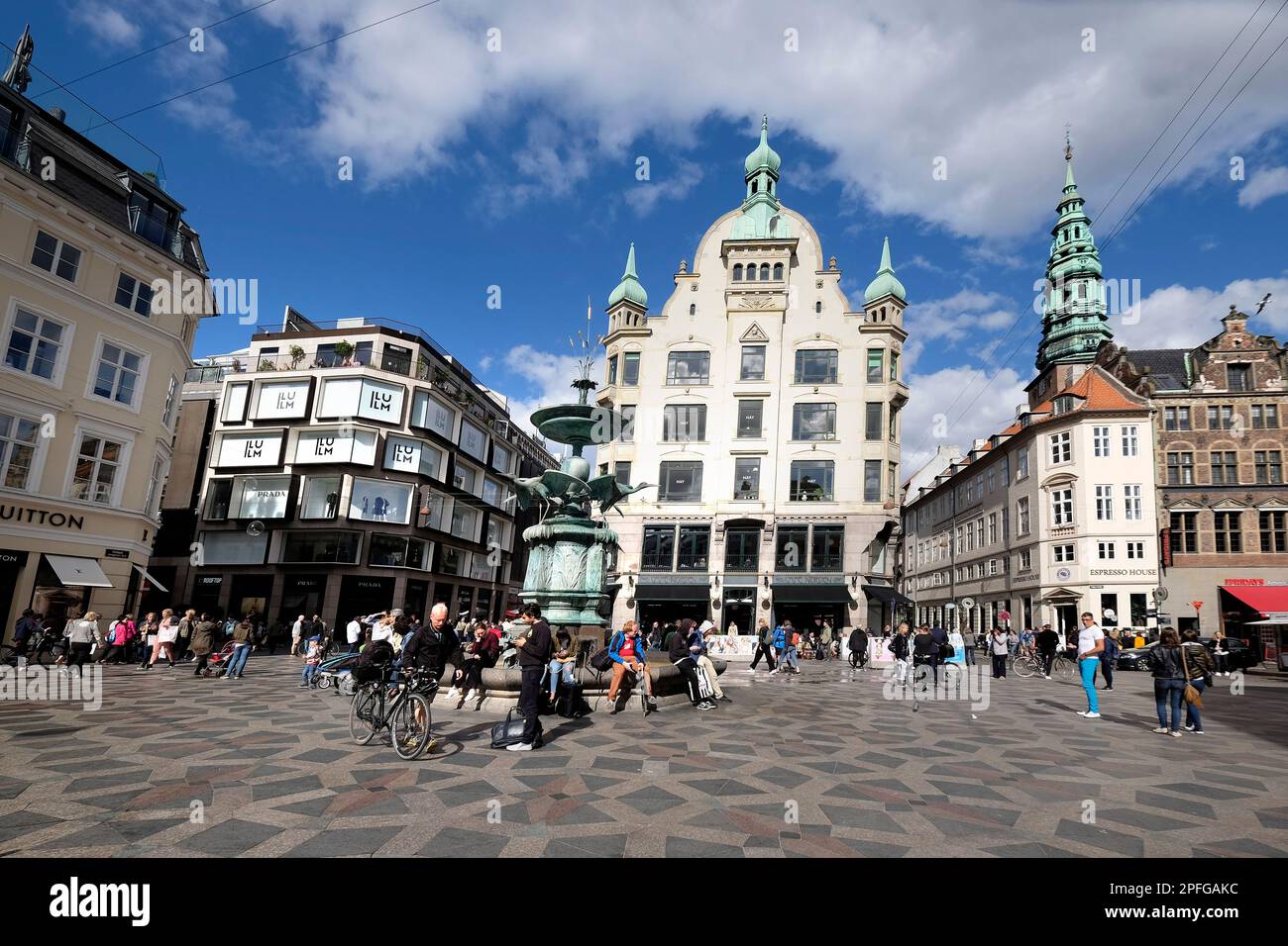 Denmark, Copenhagen, Stroget, Pedestrian street, Amagertorv Stock Photo ...