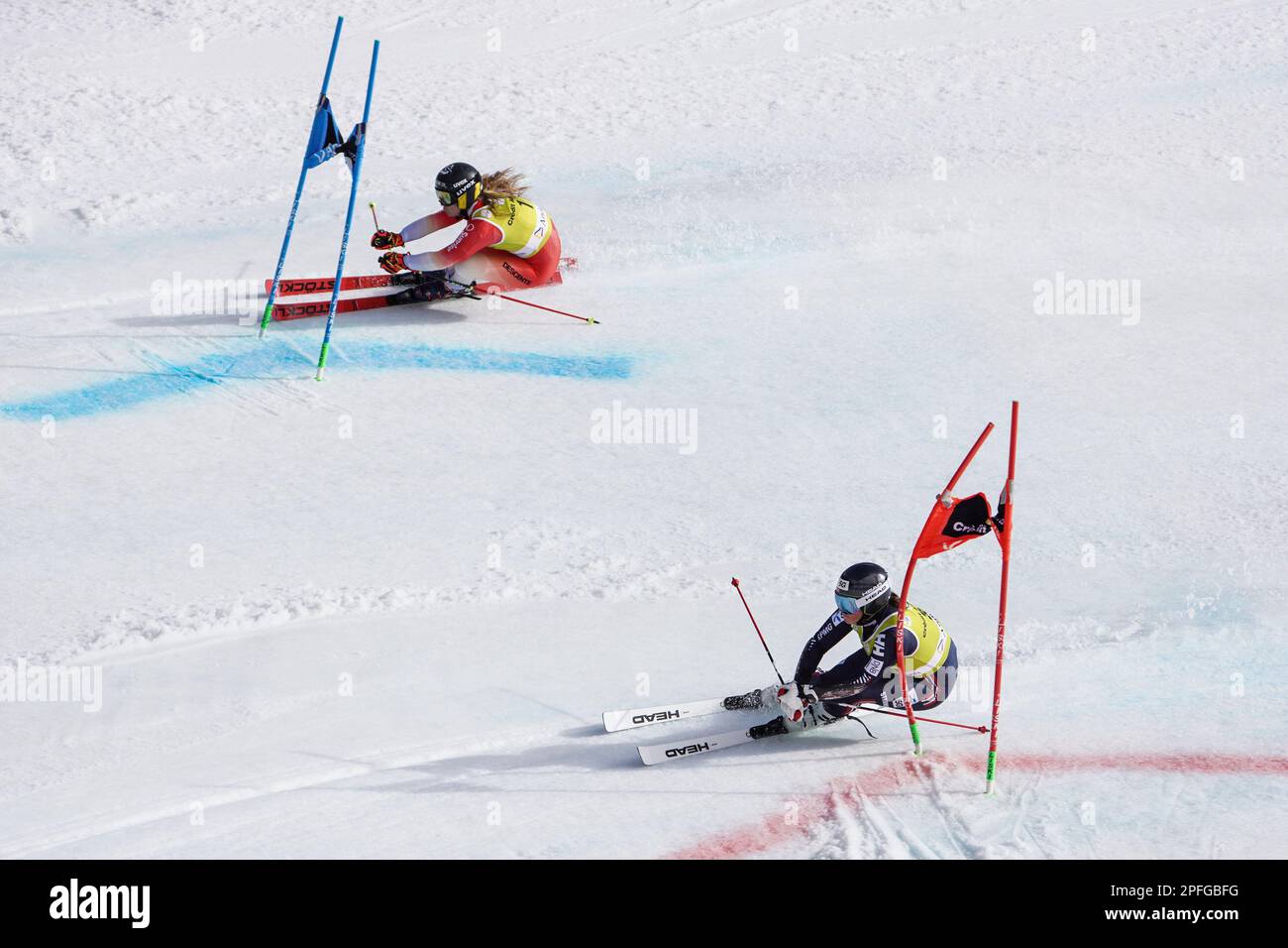 Switzerland's Andrea Ellenberger, left, competes alongside Norway's ...