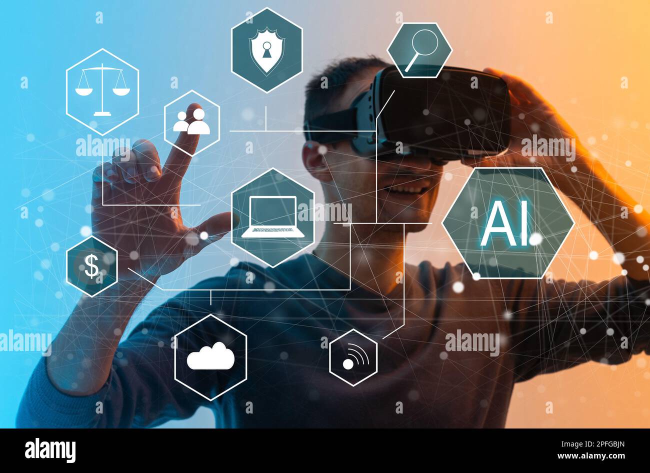 Hand touching digital chatbot for provide access to information and ...