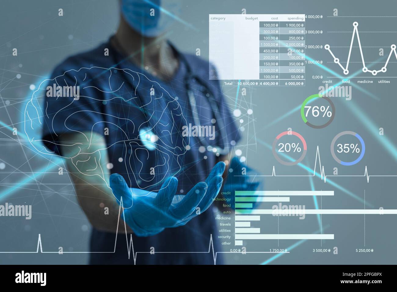 Medical technology concept. the doctor presses virtual Stock Photo - Alamy