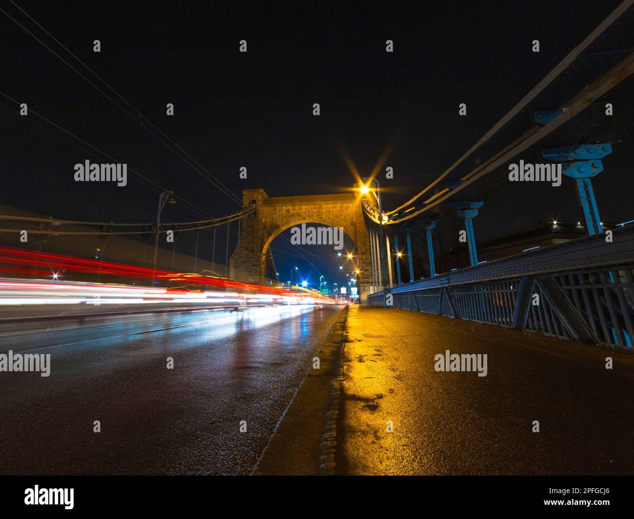 bridge at night with vehicles light trails Stock Photo - Alamy
