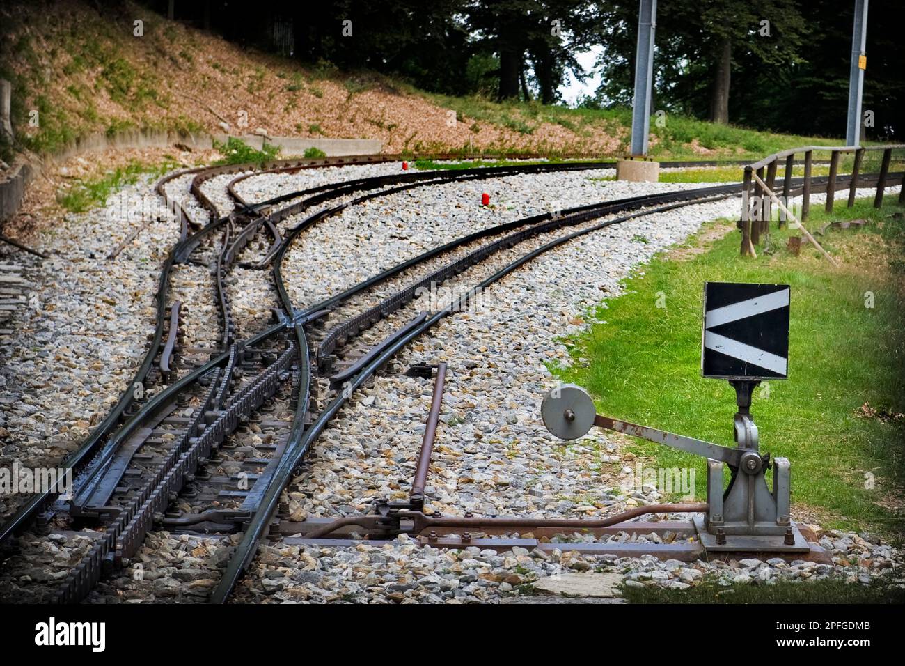 Switzerland, Canton Ticino, Monte Generoso Railway, railroad switch ...