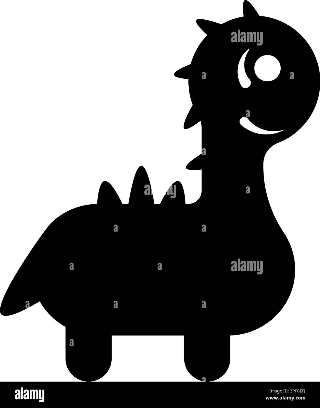 Funny dragon cute character dinosaur dino icon black color vector ...