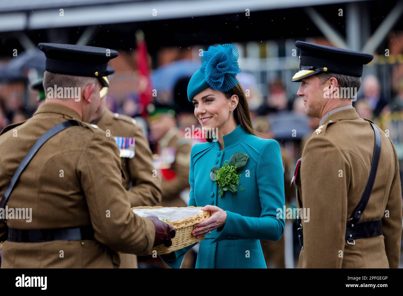 The Princess of Wales presents the traditional sprigs of shamrock to ...