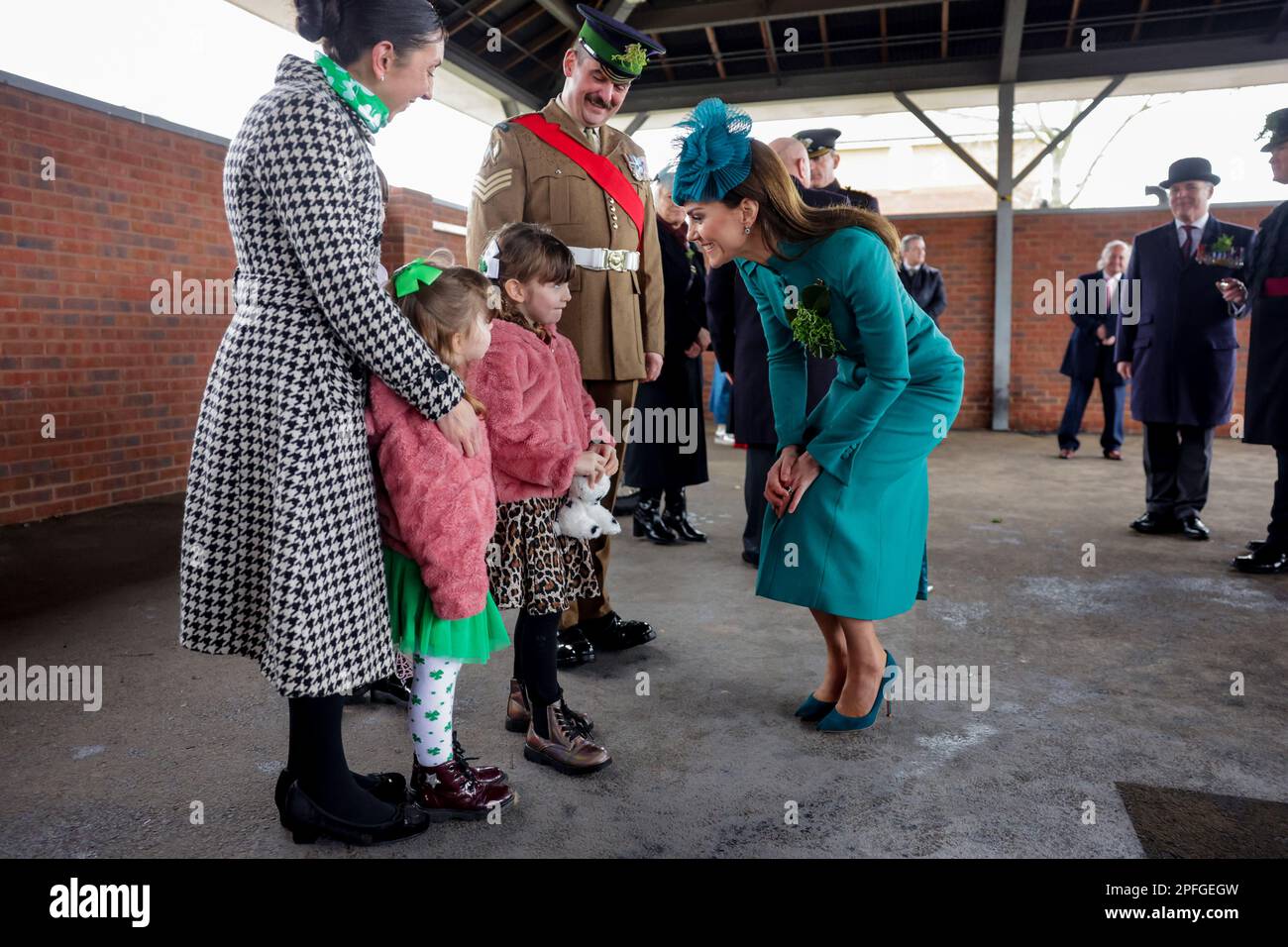 The Princess of Wales presents the traditional sprigs of shamrock to an ...