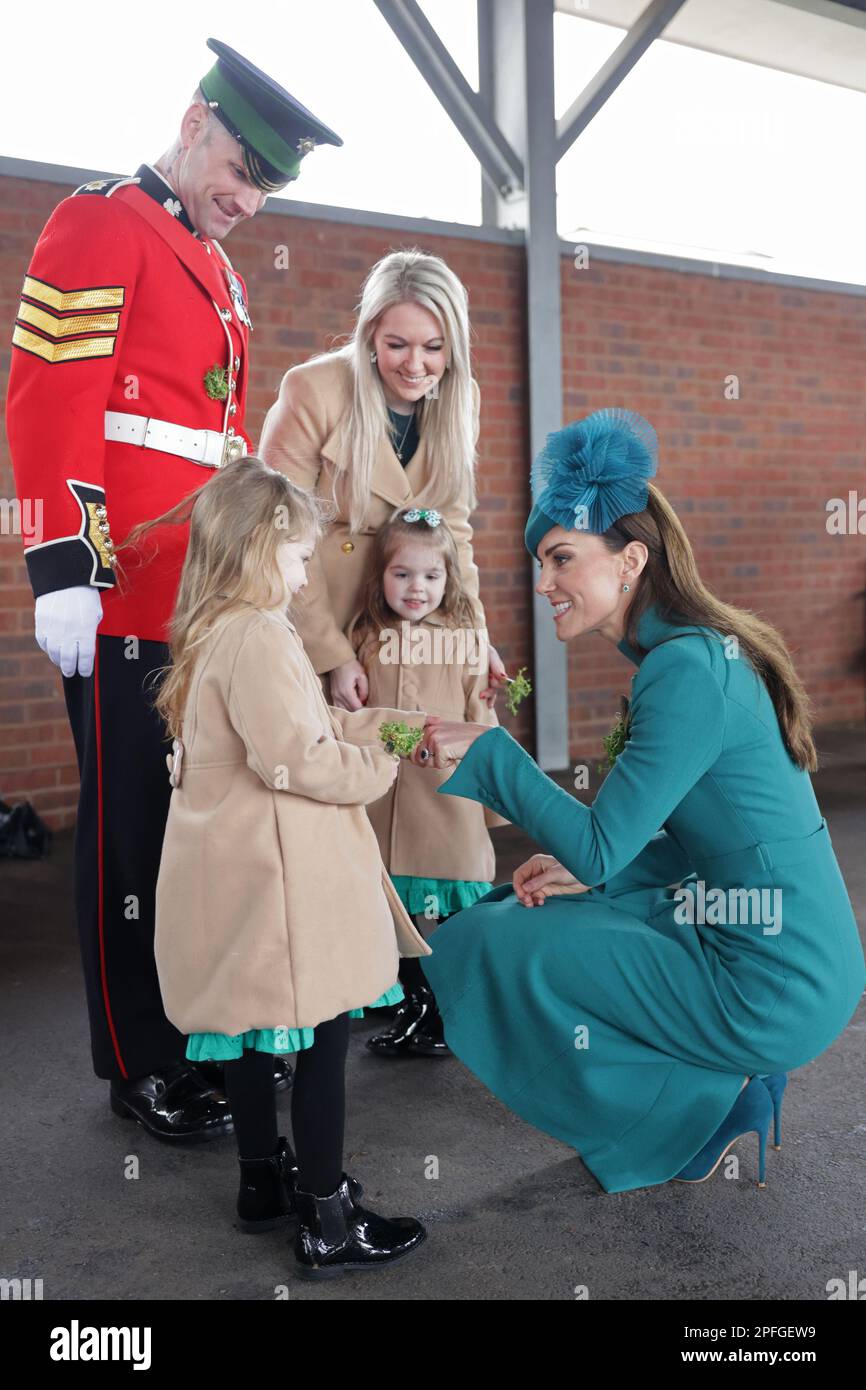 The Princess of Wales presents the traditional sprigs of shamrock to an ...