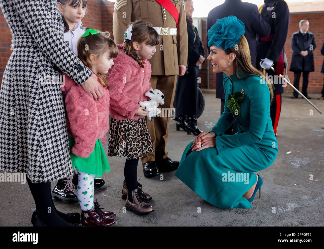 The Princess of Wales presents the traditional sprigs of shamrock to an ...