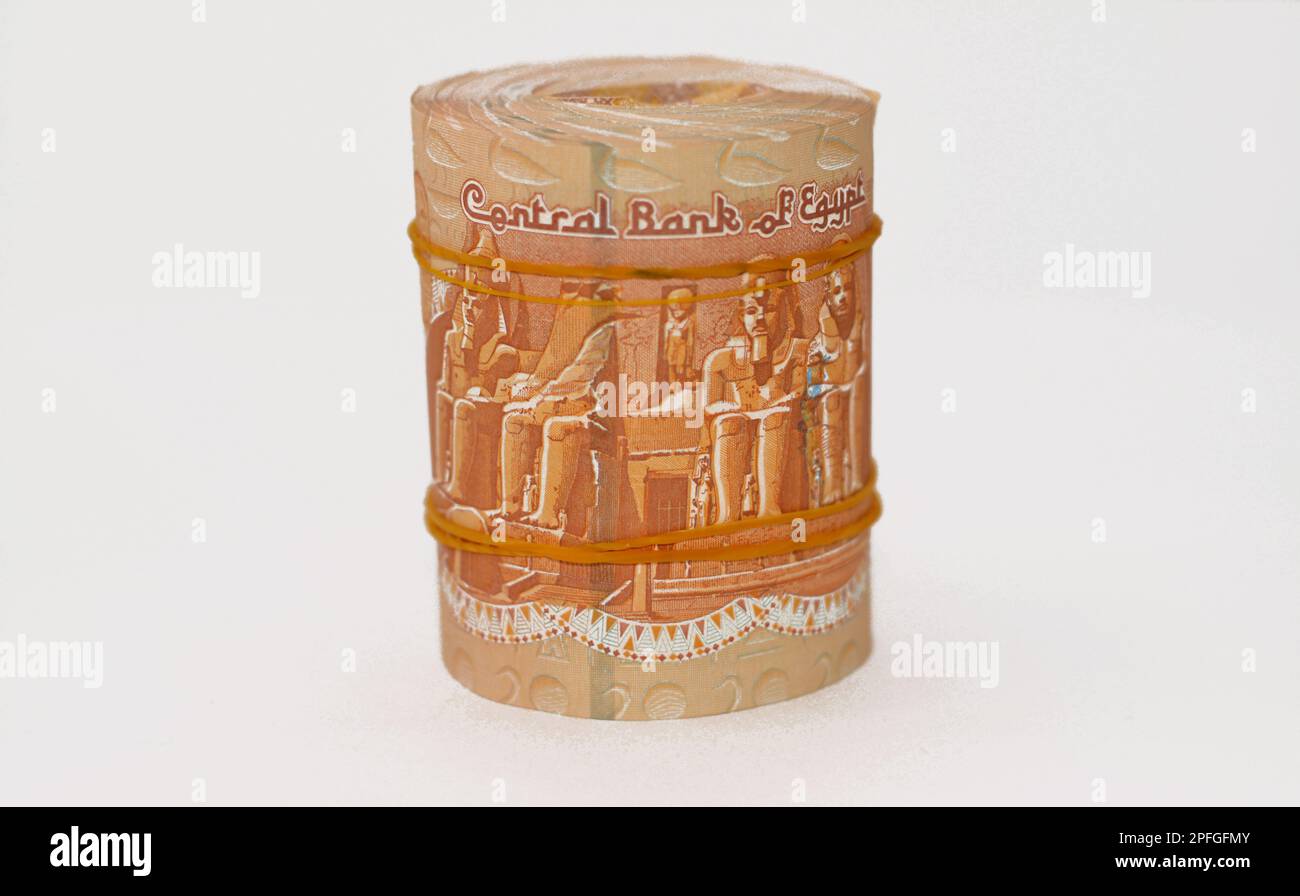 Egypt money bundle roll of pounds, 1 EGP LE one Egyptian pound cash ...