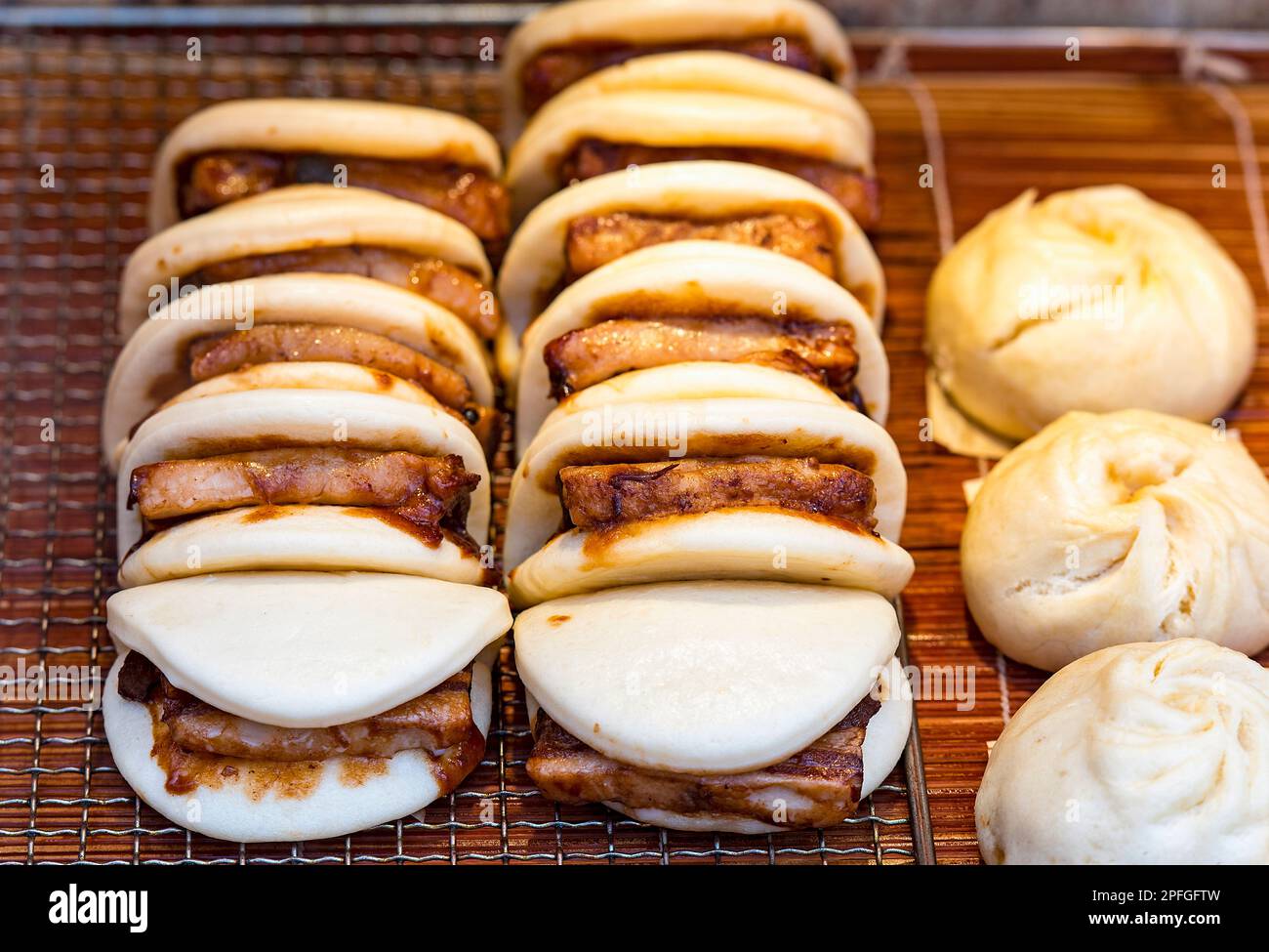Traditional Pork chop bun on the stall in Macau. Chinese street food ...