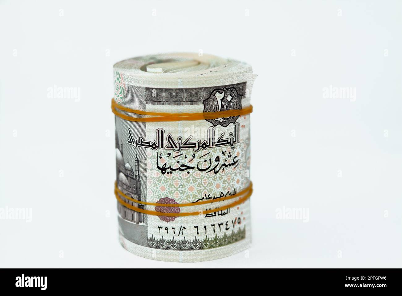 20 EGP LE twenty Egyptian pounds cash money bills rolled up with rubber ...