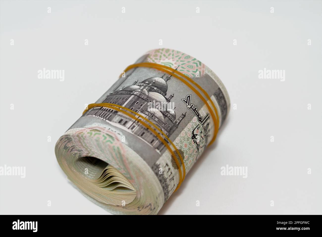 20 EGP LE twenty Egyptian pounds cash money bills rolled up with rubber ...