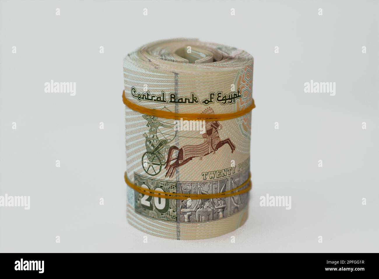 20 EGP LE twenty Egyptian pounds cash money bills rolled up with rubber ...