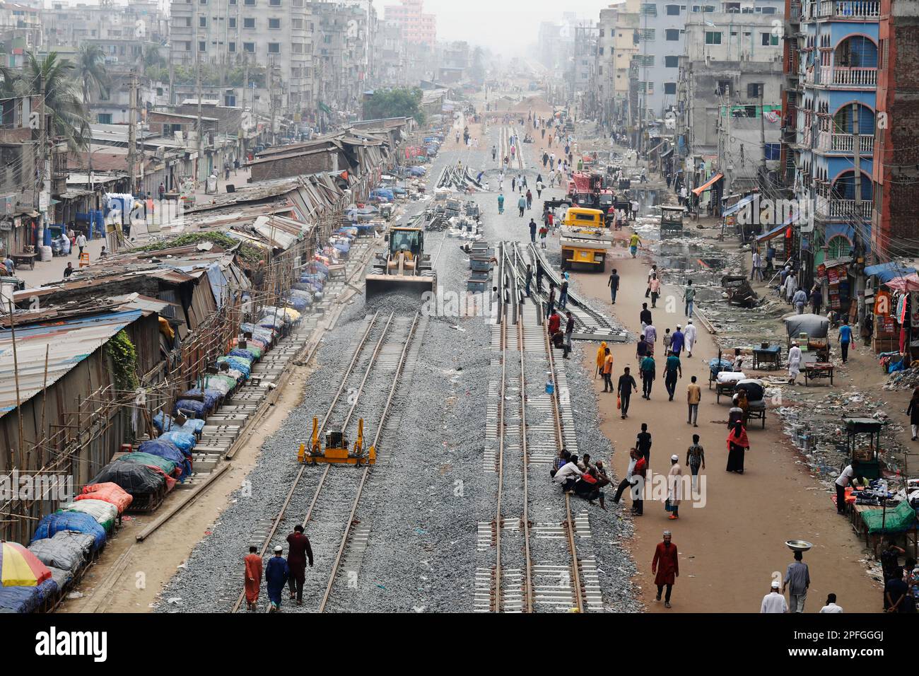 Dhaka, Bangladesh - March 17, 2023: 169 km railway line is being ...