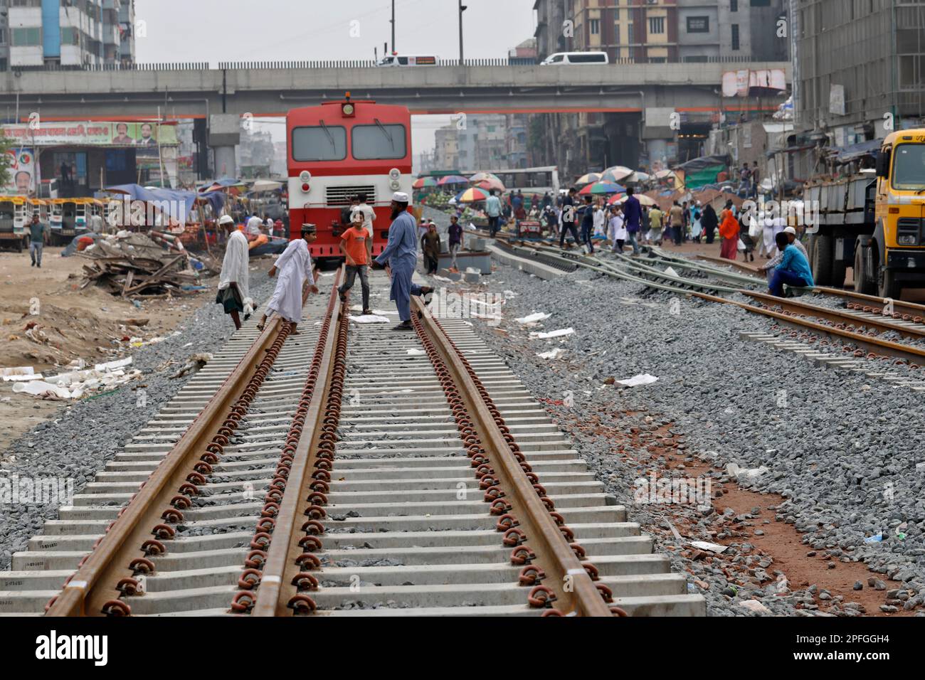 Dhaka, Bangladesh - March 17, 2023: 169 km railway line is being ...