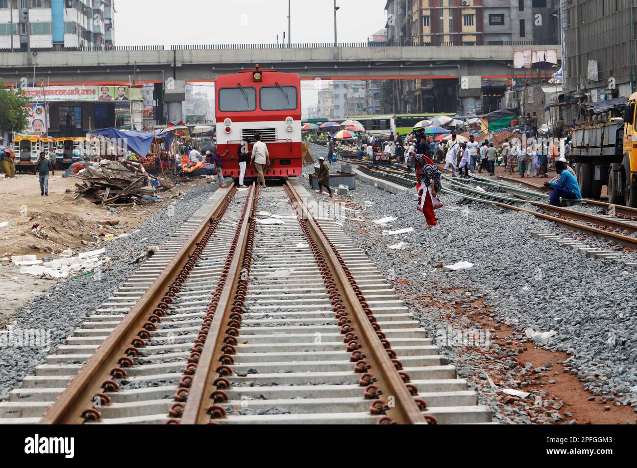 Dhaka, Bangladesh - March 17, 2023: 169 km railway line is being ...