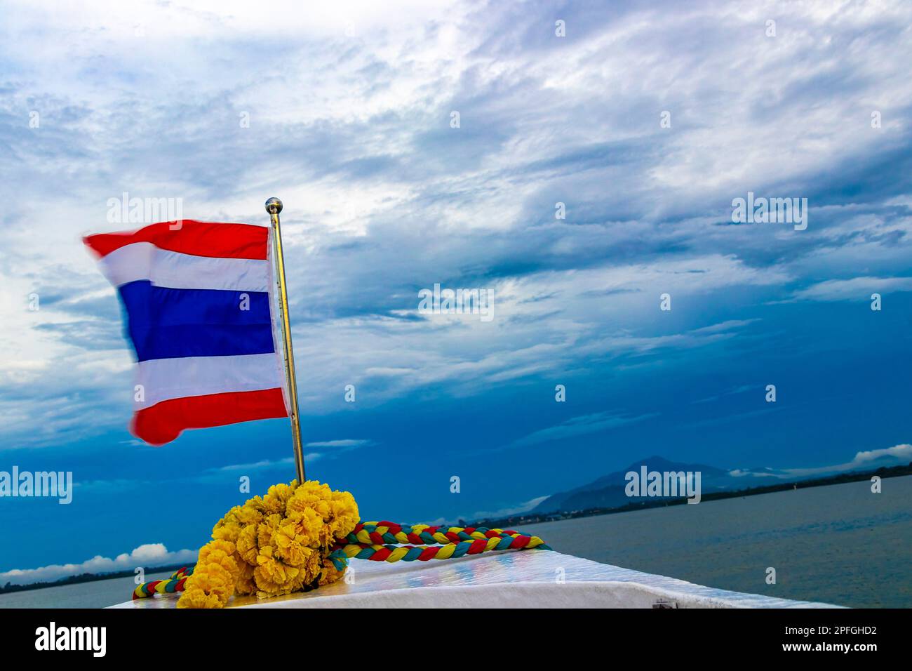 Thailand Thai flag on boat on tour in Ao Nang Amphoe Mueang Krabi ...
