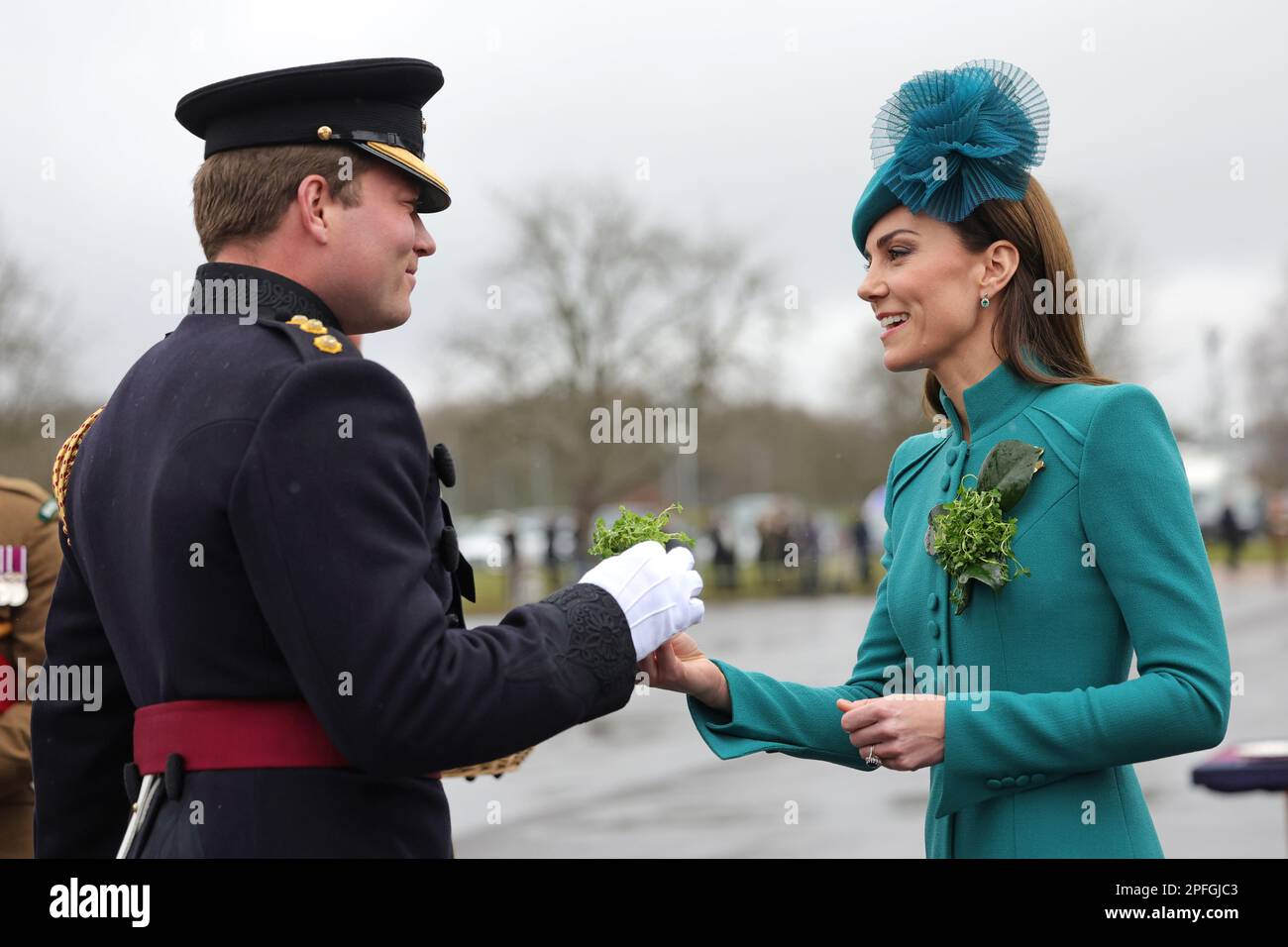 The Princess of Wales presents the traditional sprigs of shamrock to ...