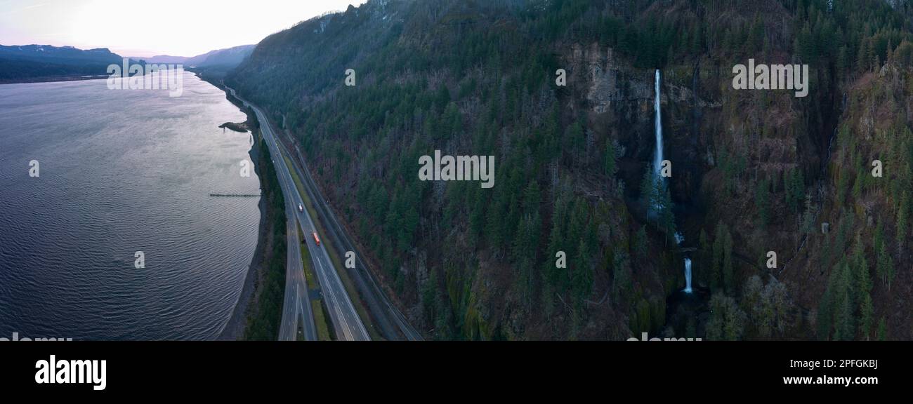 The magnificent Multnomah Falls, over 600 feet high, is located on the ...