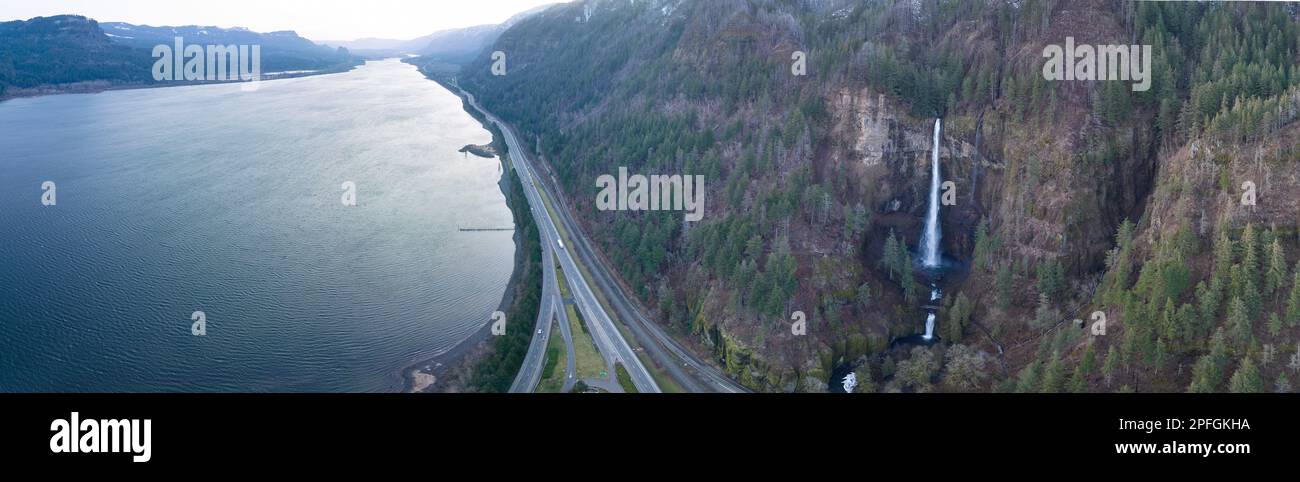The magnificent Multnomah Falls, over 600 feet high, is located on the ...