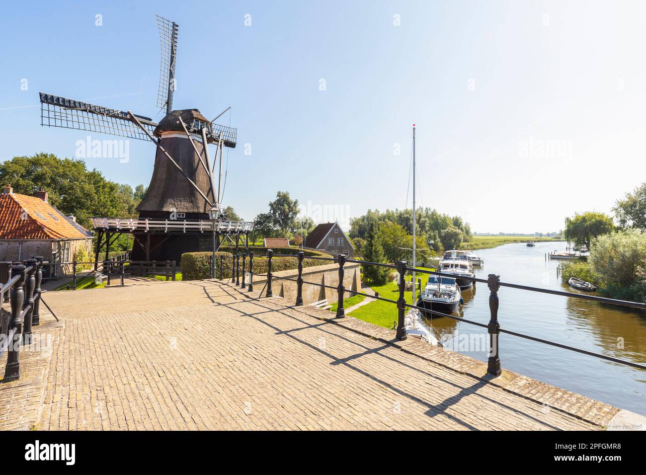 Windmill in the center of the picturesque small Dutch fortified town of ...