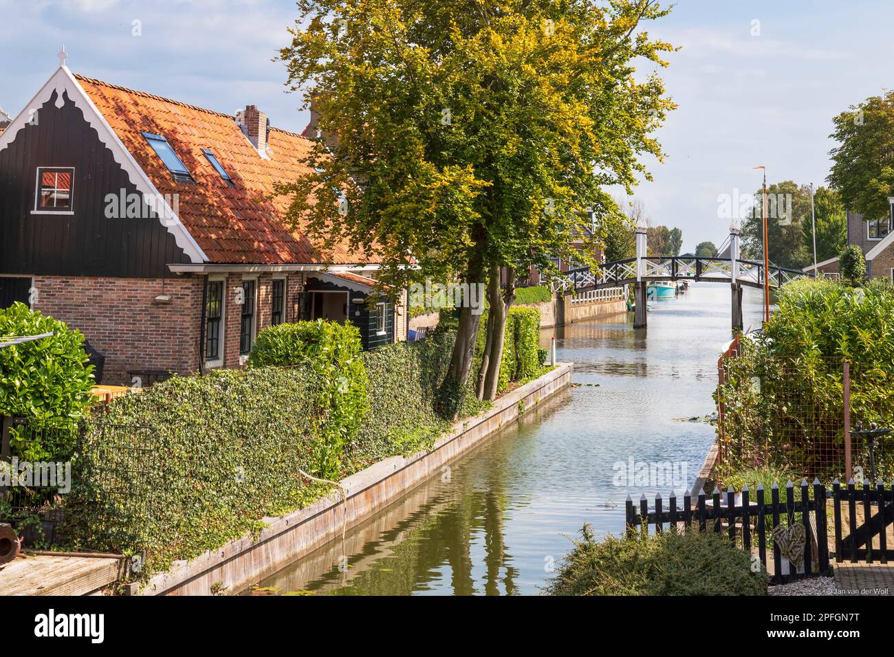 Cityscape of the picturesque Dutch town of Hindeloopen in Friesland ...
