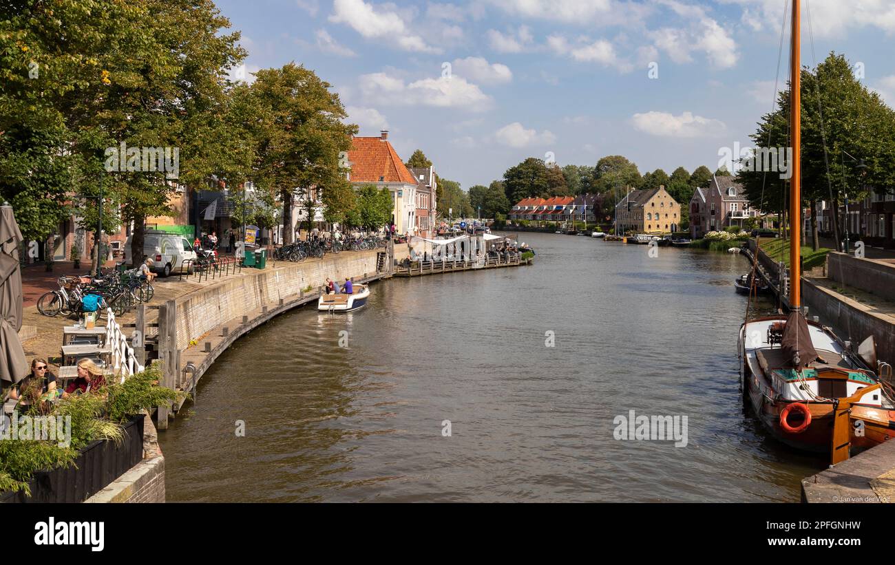 View of the center of the picturesque town of Dokkum in the Netherlands ...