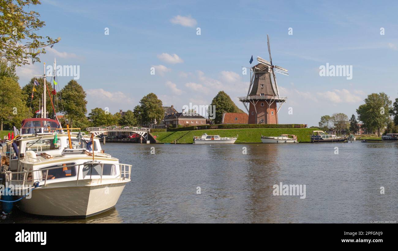 View of the picturesque fortified town of Dokkum in the province of ...