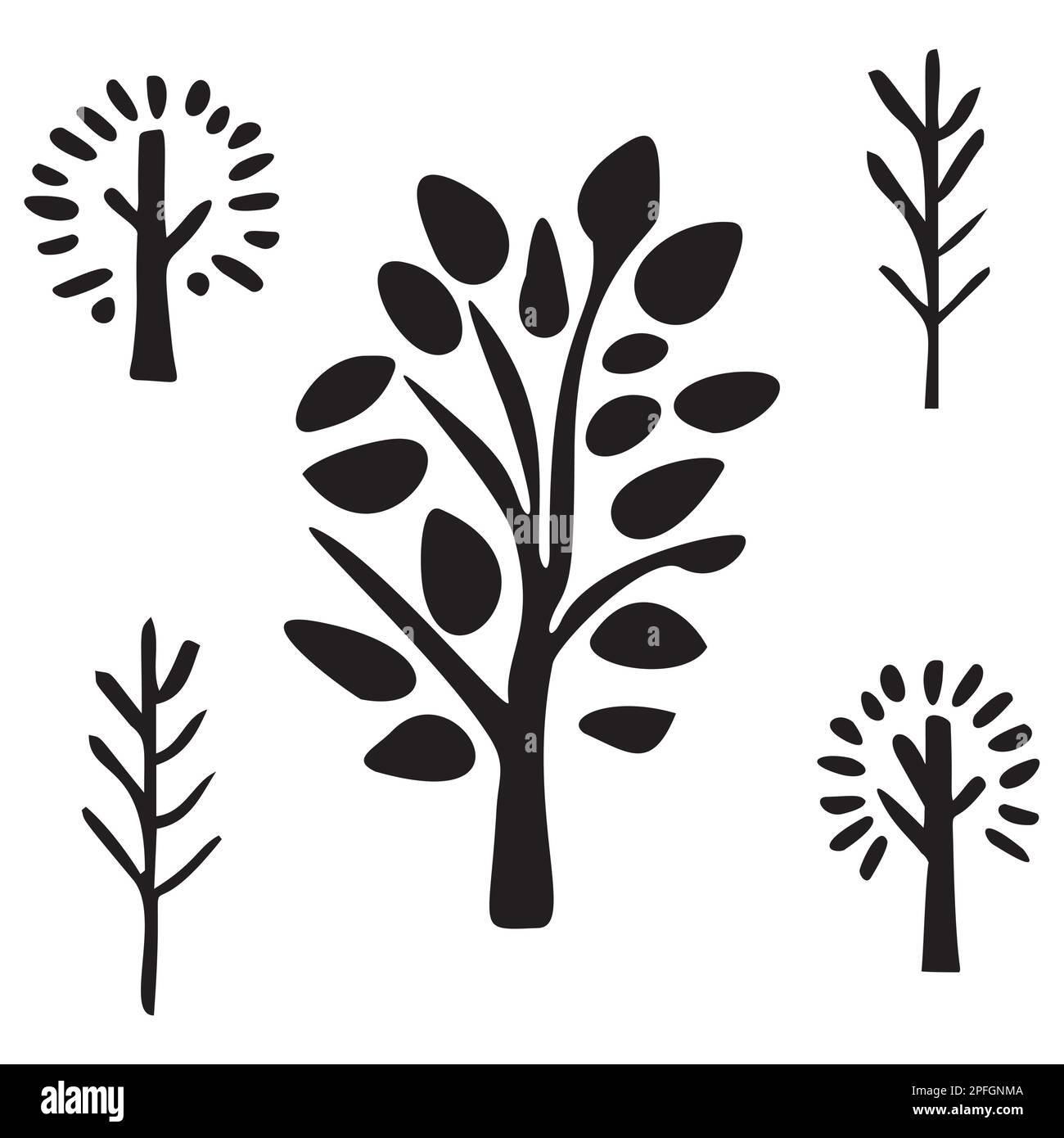 Set of vector tree motifs in low brow style. Collection of monochrome ...