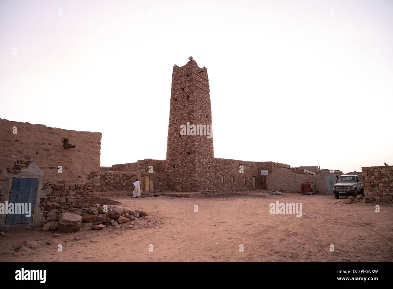 Ancient stone tower of Oudane, a UNESCO World Heritage Site, rises ...