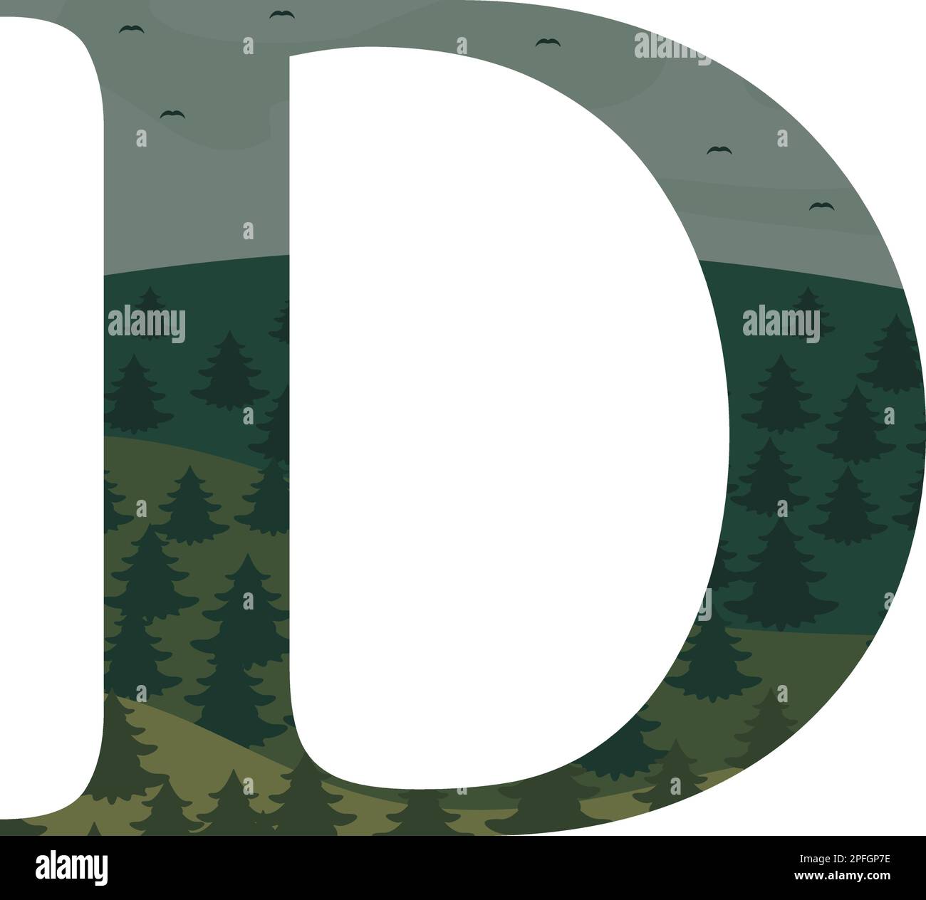 Nature scene letter D. Foggy english landscape letters. Stock vector ...