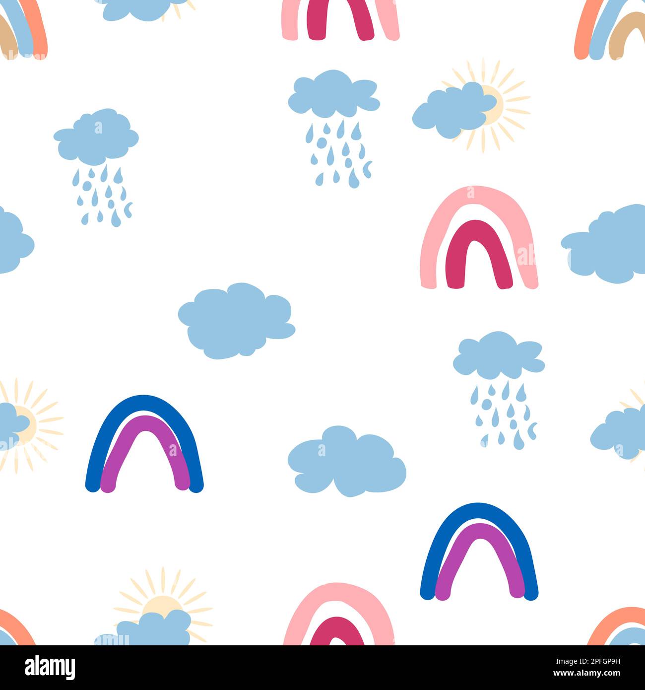 Rainbow, cloud, sun seamless pattern for newborns. Cute and delicate ...