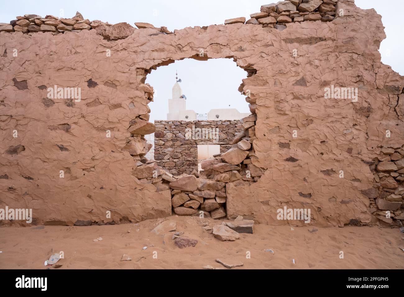 Ancient ruins of a stone building with hole opening in the historic ...