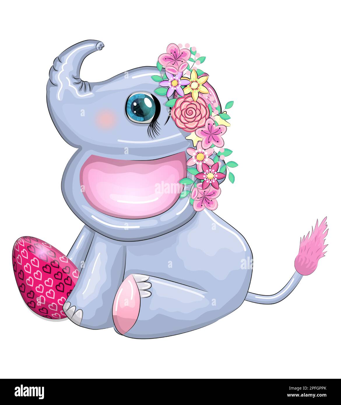 Cute cartoon elephant, childish character with beautiful eyes holding ...