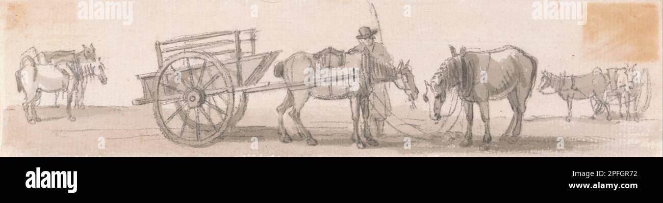 Two-wheeled Tip-cart with Horses by Paul Sandby Stock Photo - Alamy