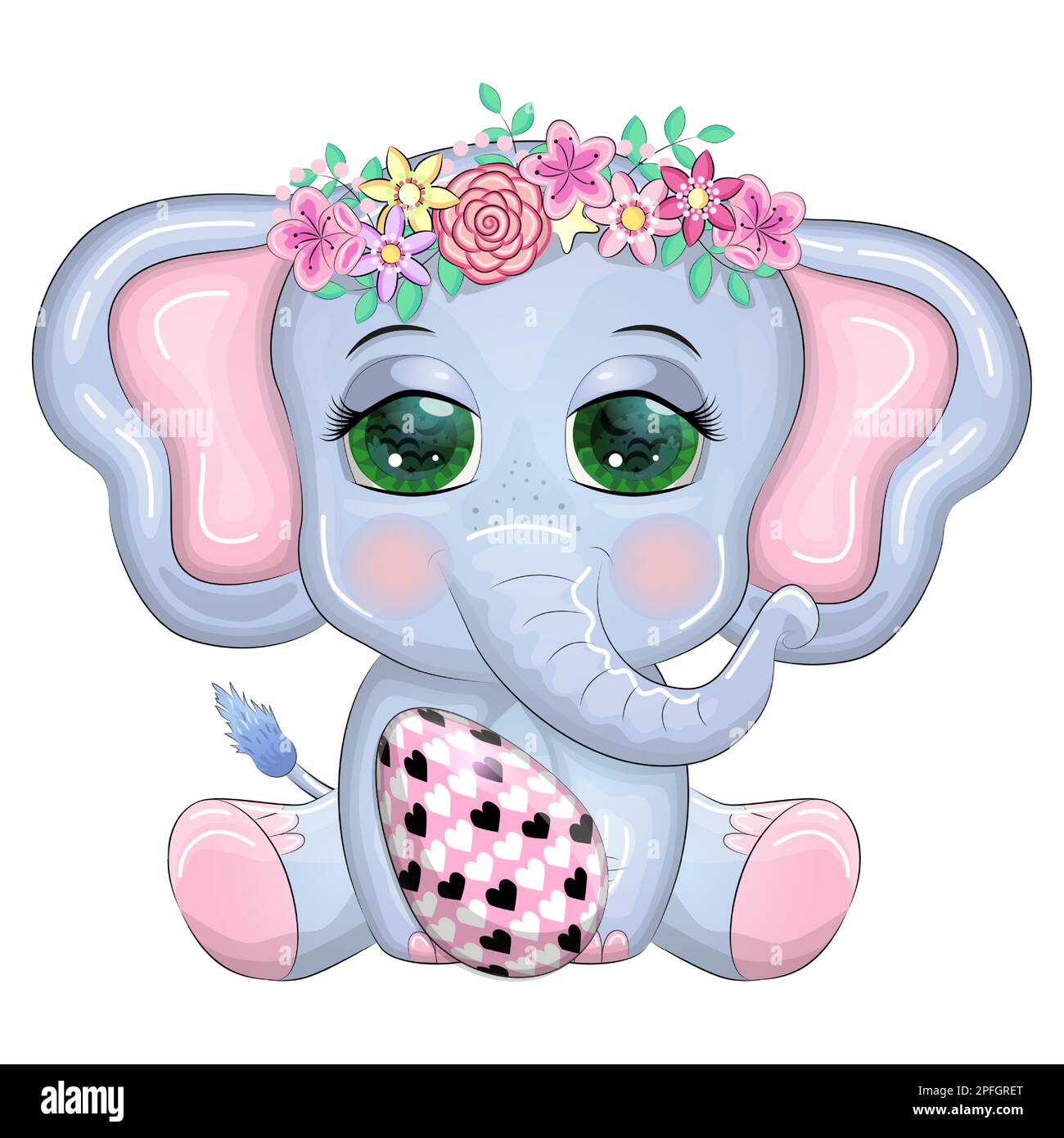 Cute cartoon elephant, childish character with beautiful eyes holding ...