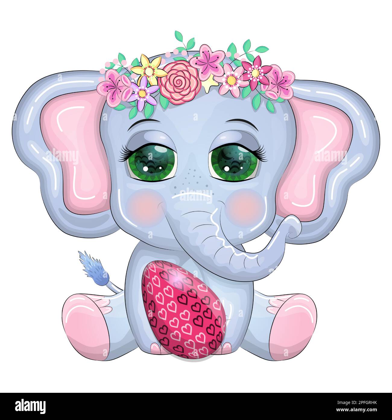 Cute cartoon elephant, childish character with beautiful eyes holding ...