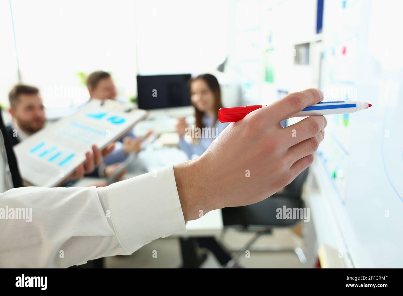 Business charts for business intelligence on teaching board in ...
