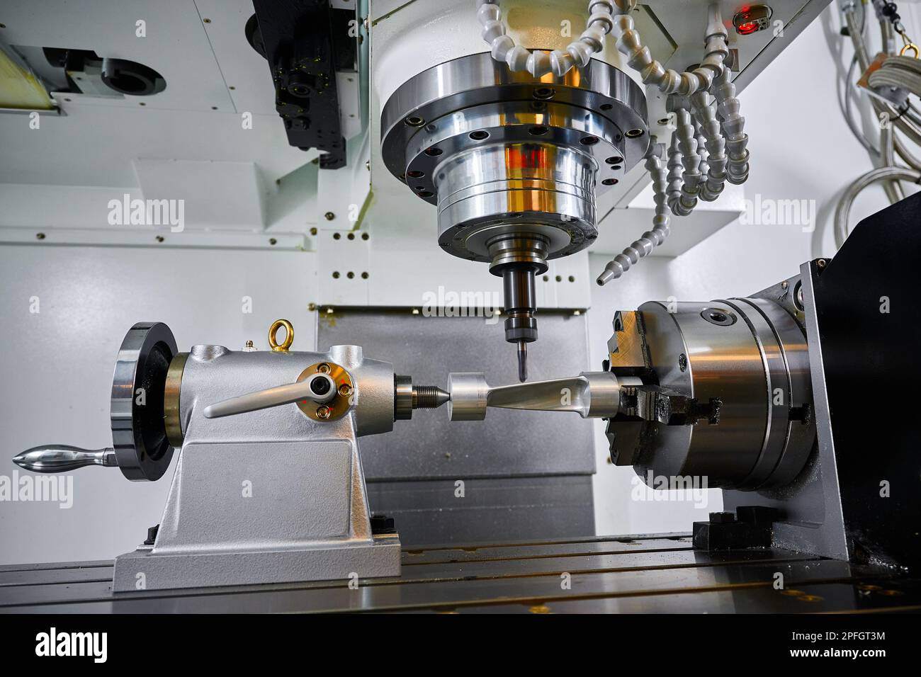 The process of milling a turbine blade on a turning-milling machine ...