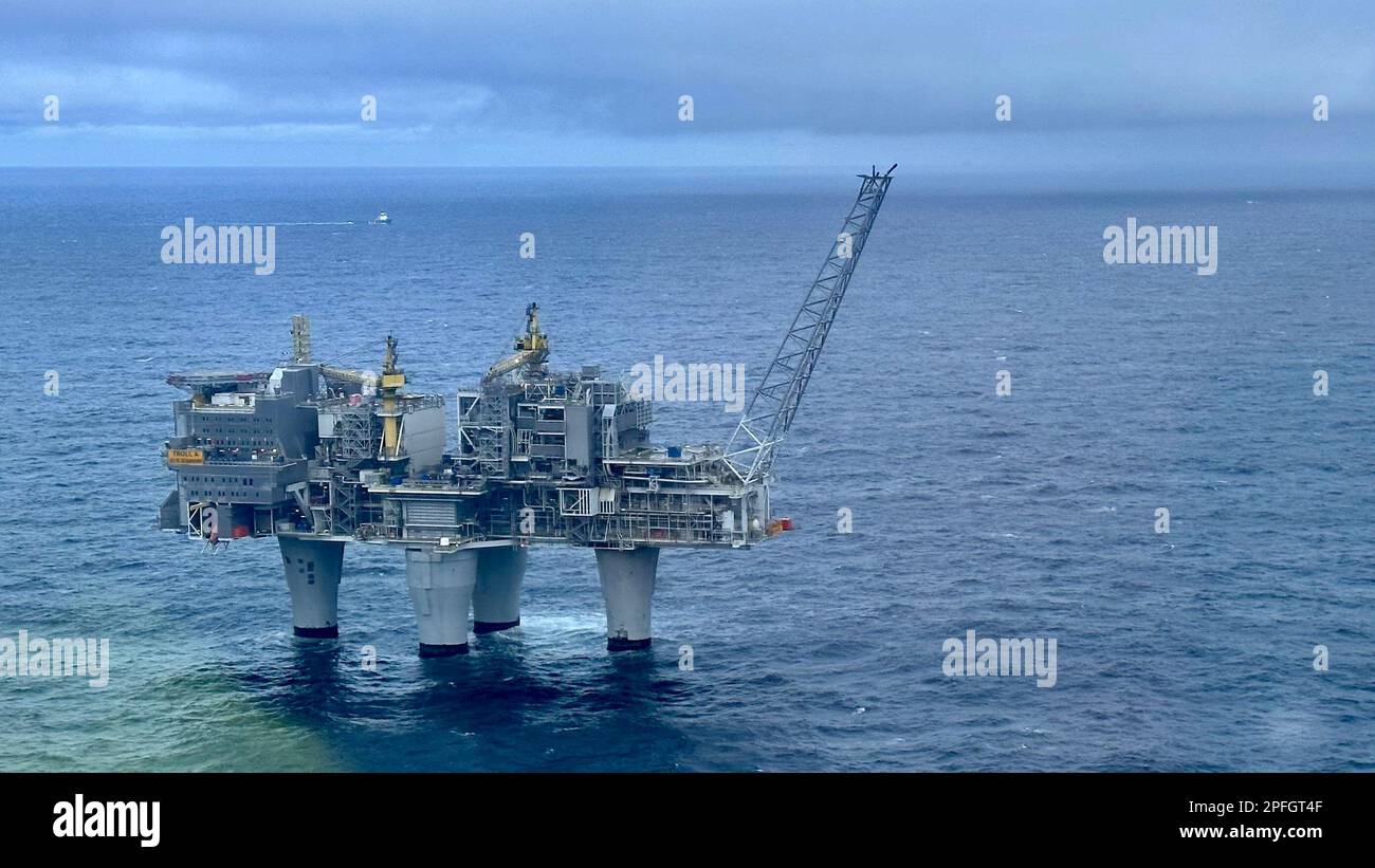 17 March 2023, Norway, Trollfeltet: The Troll A gas production platform ...